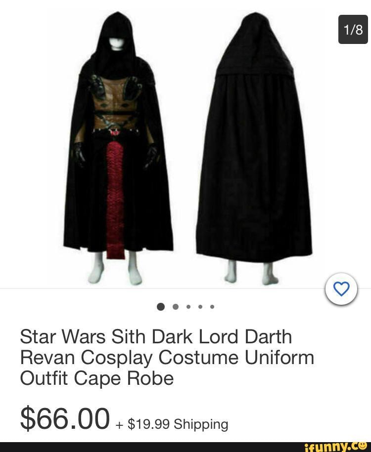 Star Wars Sith Dark Lord Darth Revan Cosplay Costume Uniform Outfit ...