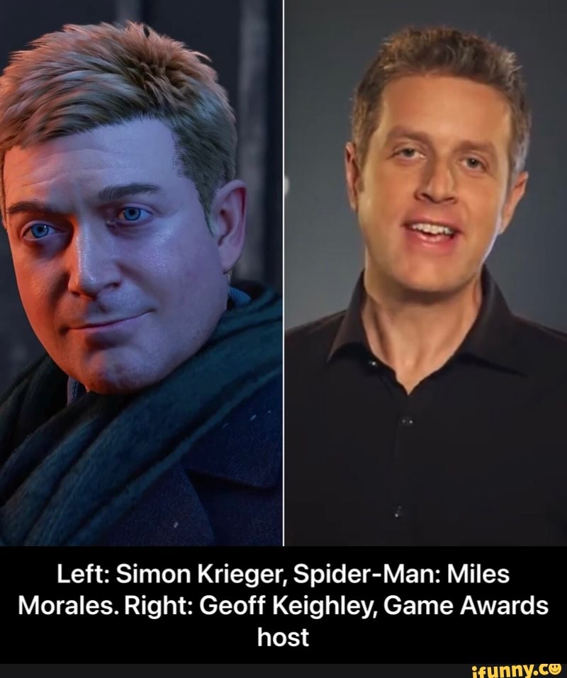 Left: Simon Krieger, Spider-Man: Miles Morales. Right: Geoff Keighley ...