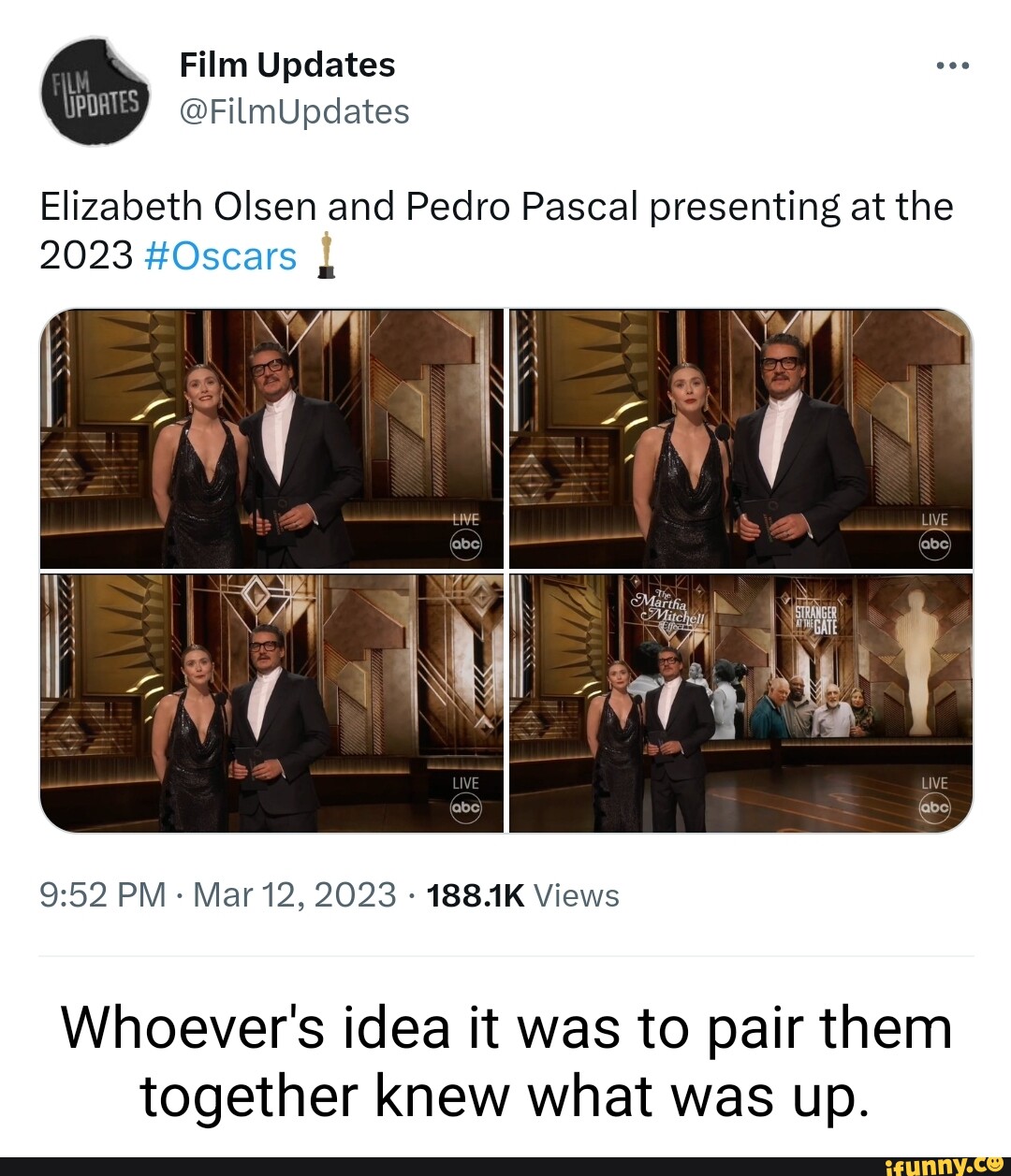 Film Updates @FilmUpdates Elizabeth Olsen and Pedro Pascal presenting ...