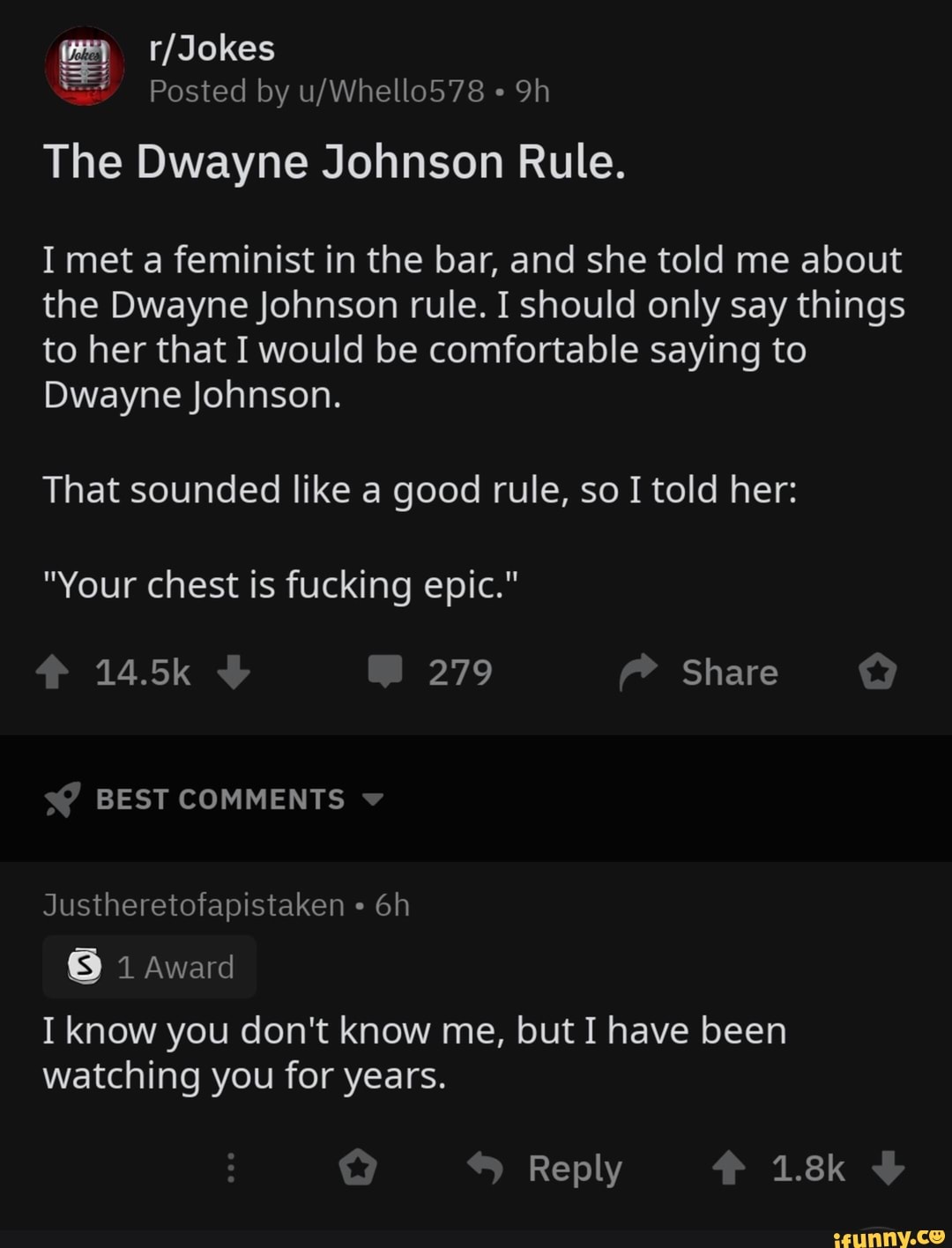 Posted by u/Whell0578 - 9h The Dwayne Johnson Rule. I met a feminist in ...