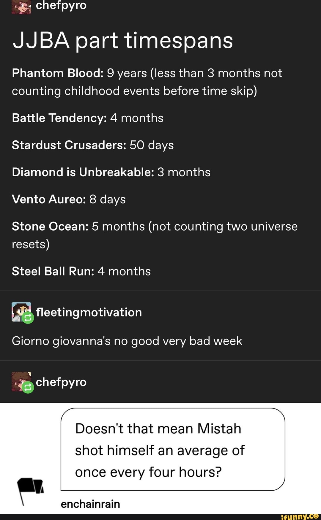 JJBA part timespans Phantom Blood: 9 years (less than 3 months not ...