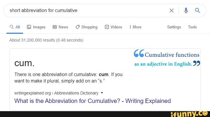 Short abbreviation for cumulative x Images News Shopping ) Videos More ...
