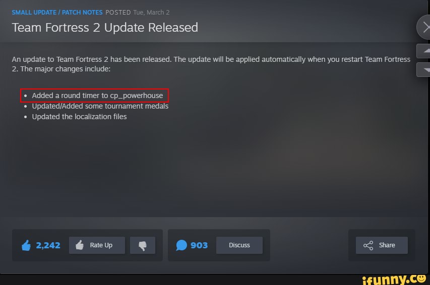 'SMALL UPDATE / PATCH NOTES POSTED Tue, March 2 Team Fortress 2 Update ...