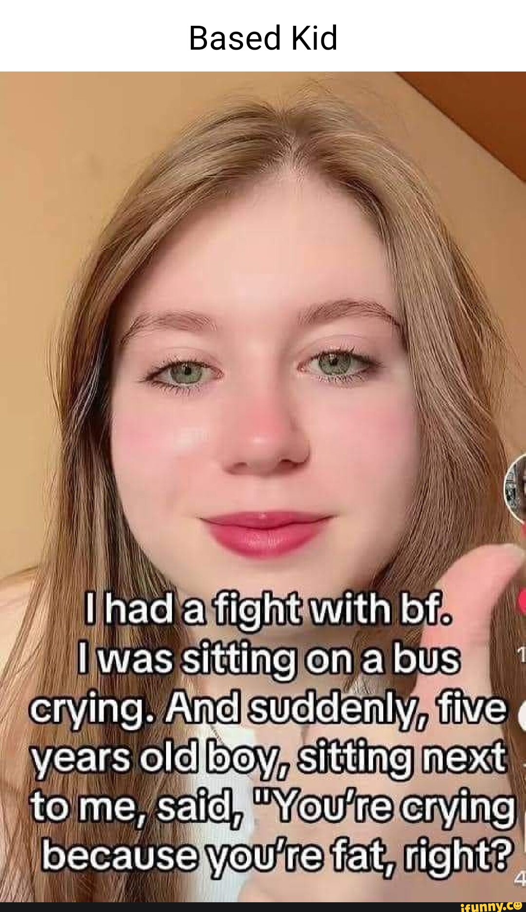 Based Kid te lwas sitting on a bus crying. And SUE Tive years old ...