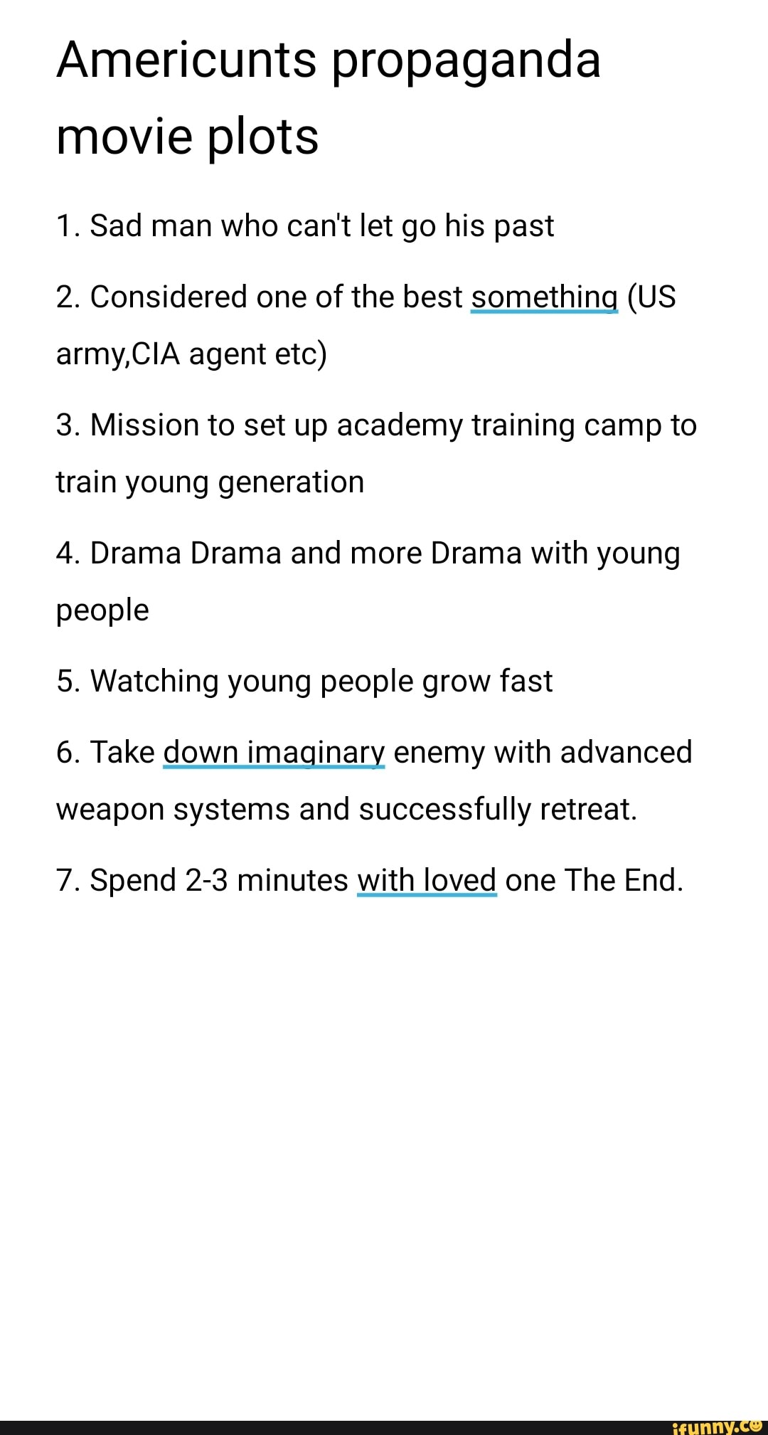 Americunts propaganda movie plots 1. Sad man who can't let go his past ...