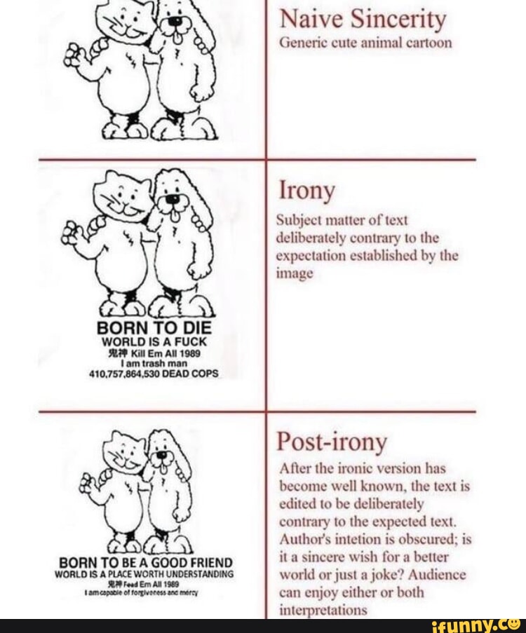 Naive Sincerity Generic cute animal cartoon Irony Subject matter of ...