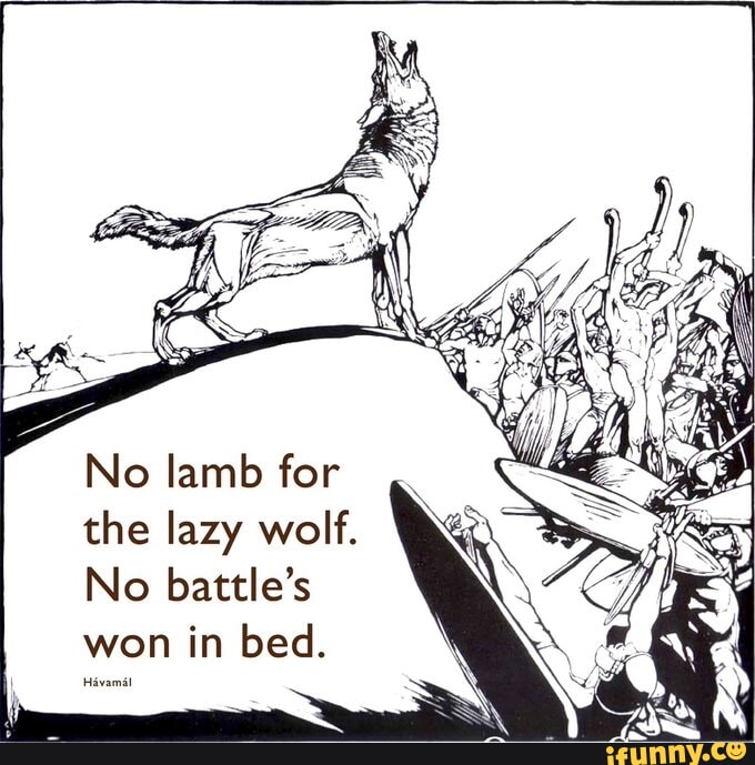 No lamb for the lazy wolf. No battle's won in bed. - iFunny
