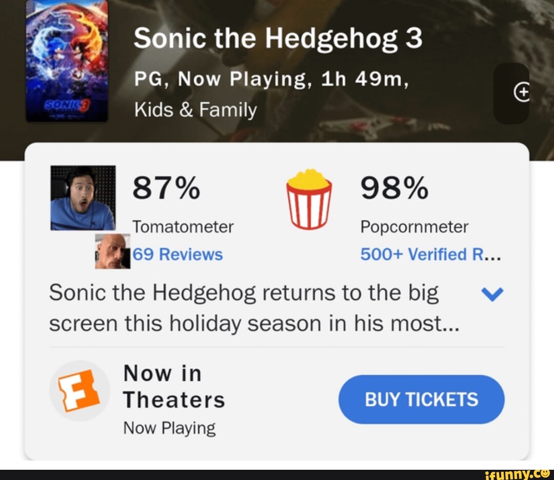 Sonic the Hedgehog 3 PG, Now Playing, th Kids & Family I 87% 98% ...