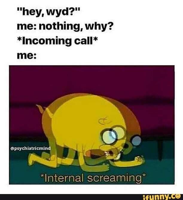 "hey, wyd?" me: nothing, why? *Incoming call* me: *Internal screaming ...
