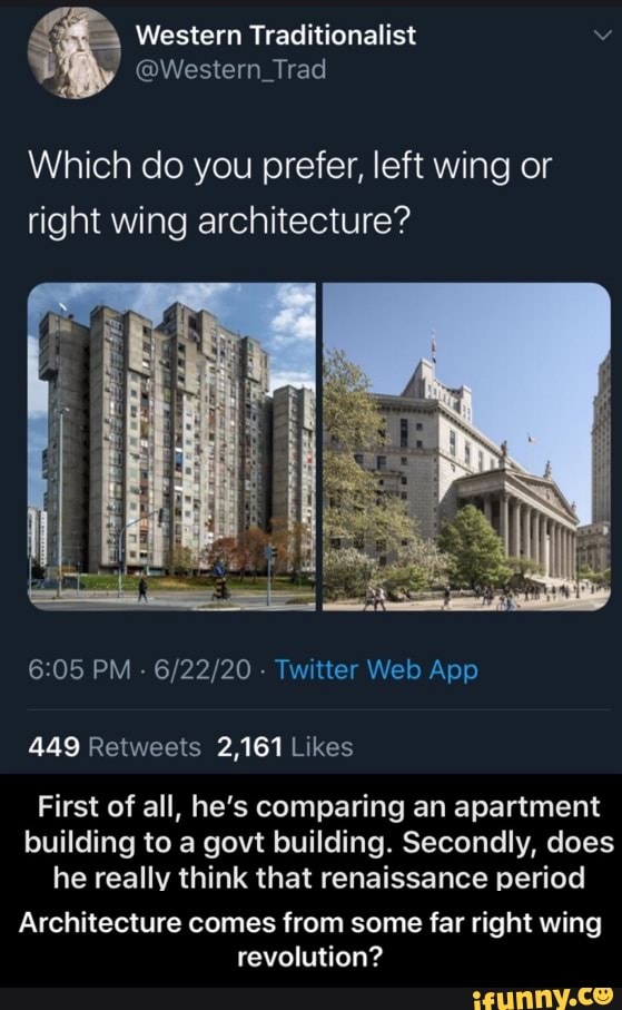 Which do you prefer, left wing or right wing architecture? 6:05 PM 6/22 ...