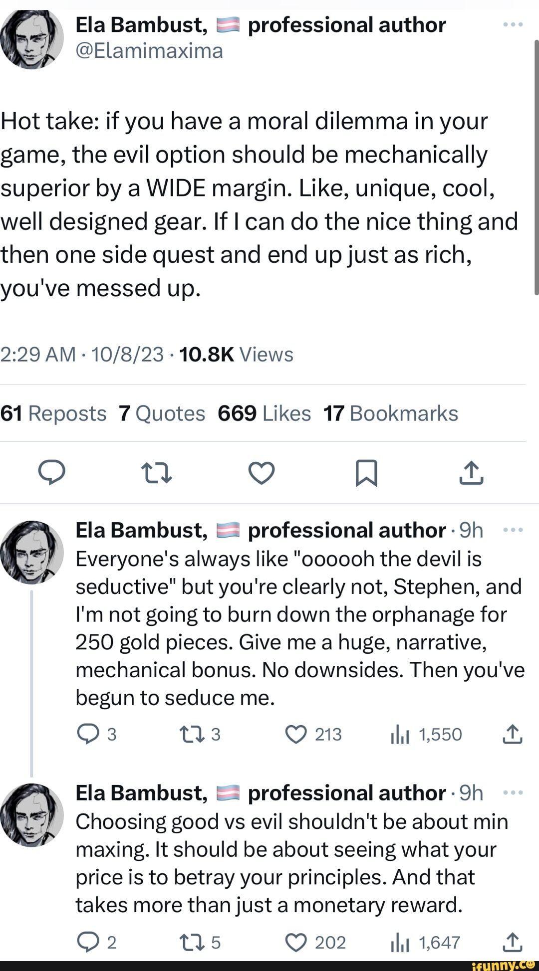 Hot take: if you have a moral dilemma in your game, the evil option ...