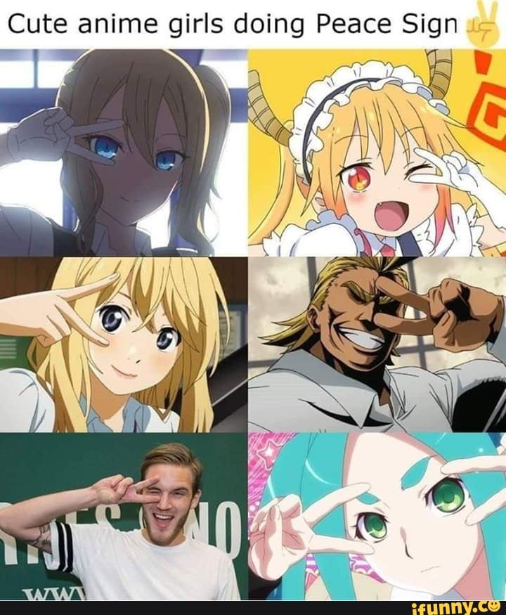 Cute anime girls doing Peace Sign - iFunny