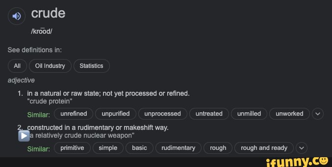 Crude See definitions in: 'A) ( Obindusty Statistis adjective 1. ina ...
