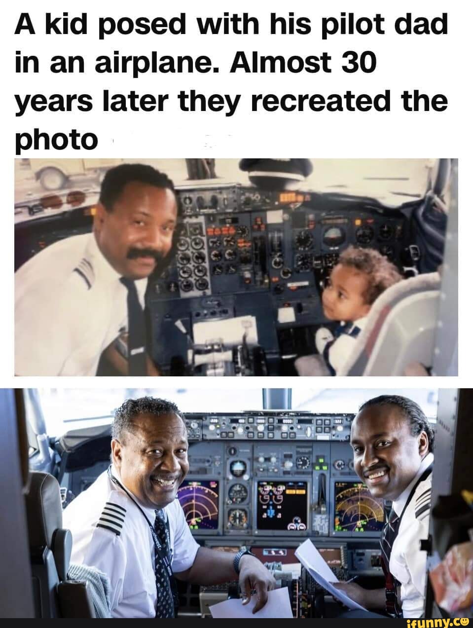 A kid posed with his pilot dad in an airplane. Almost 30 years later ...
