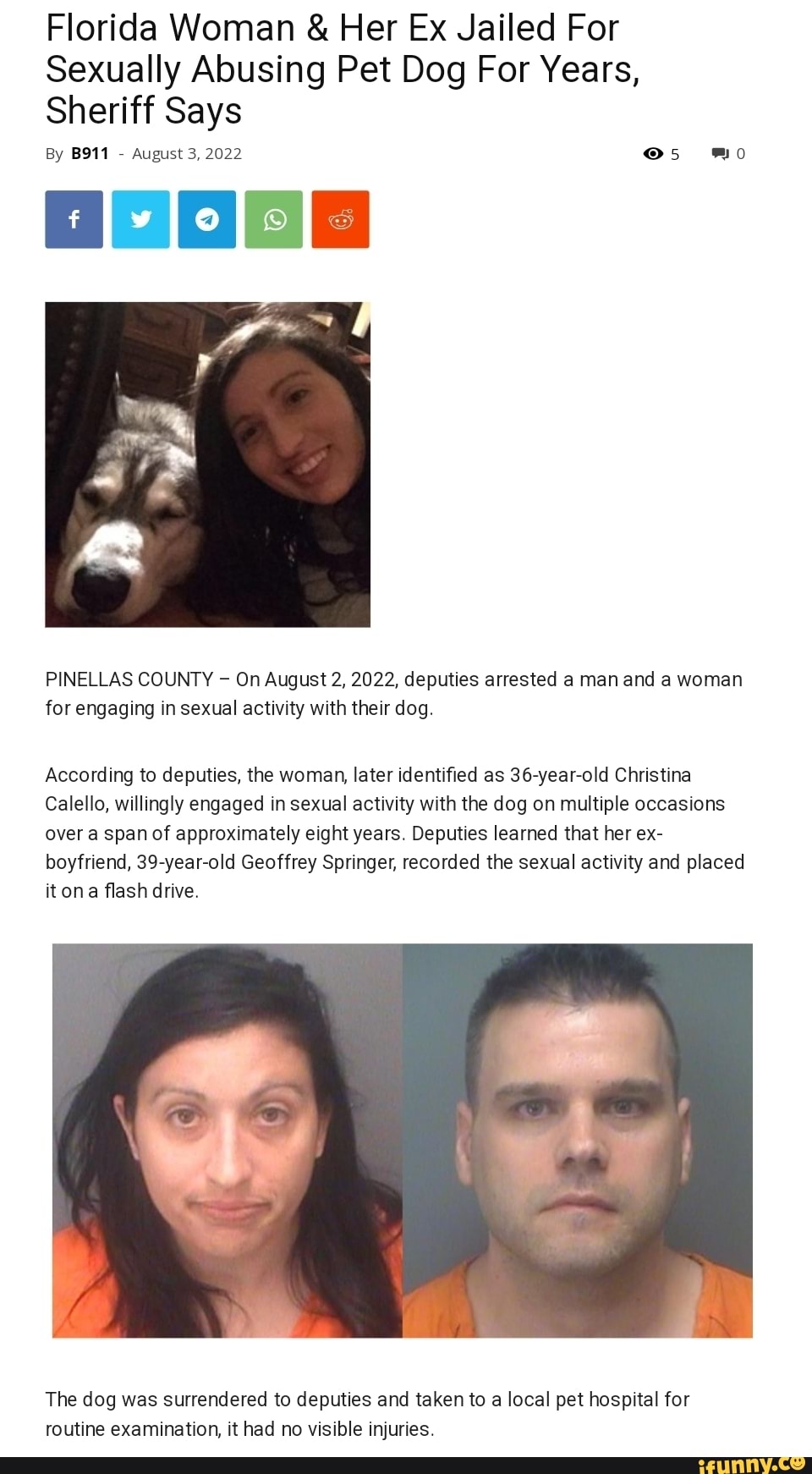 Florida Woman & Her Ex Jailed For Sexually Abusing Pet Dog For Years ...