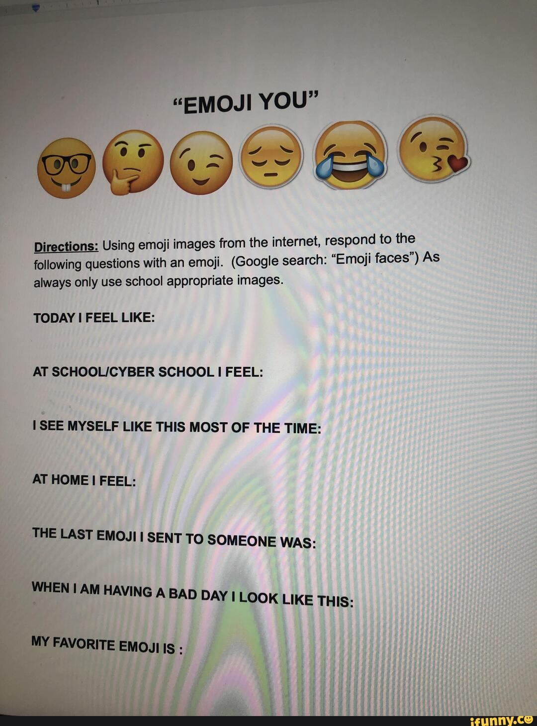 EMOJI you" Directions: Using emoji images from the internet, respond to ...