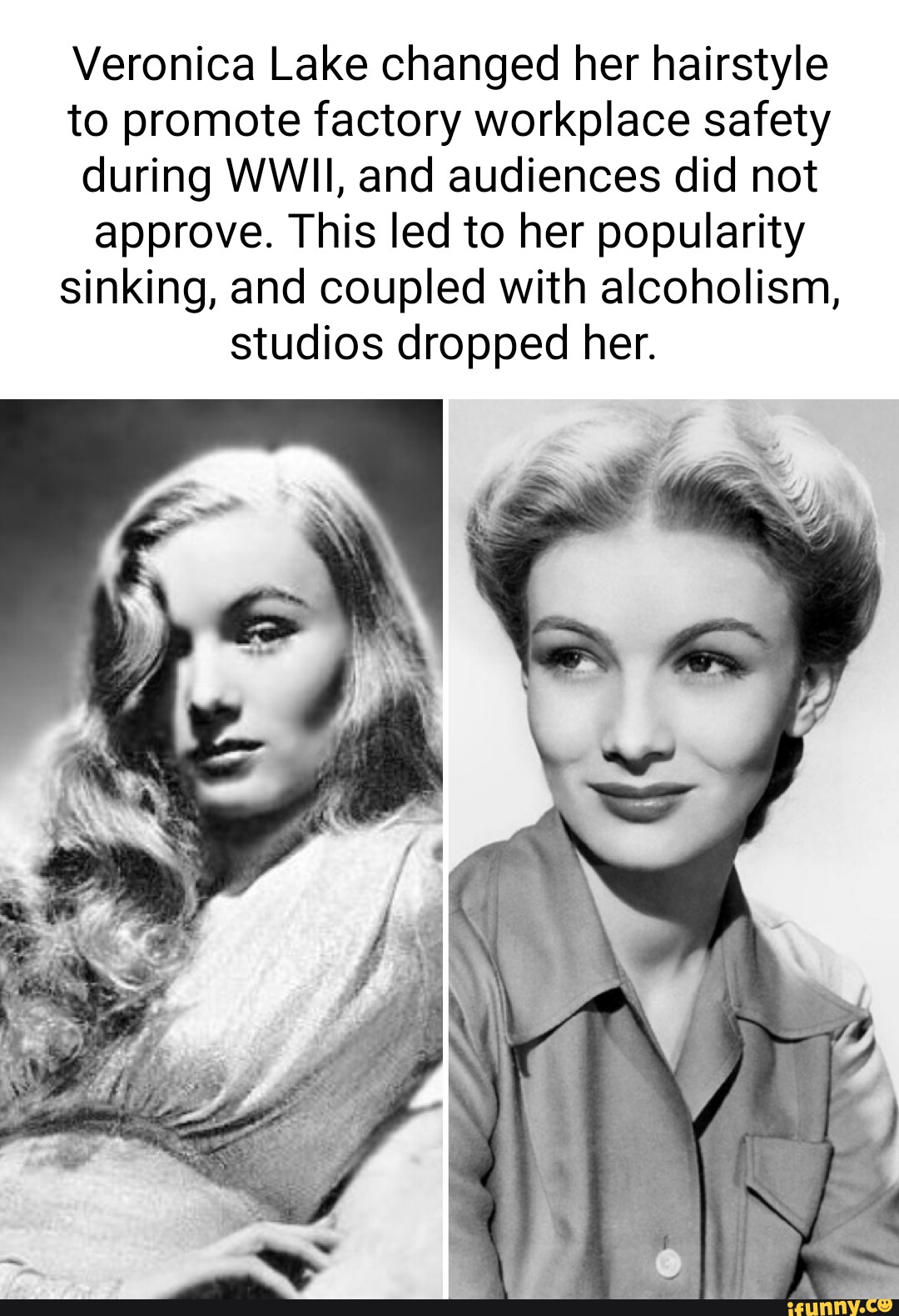 Veronica Lake changed her hairstyle to promote factory workplace safety ...