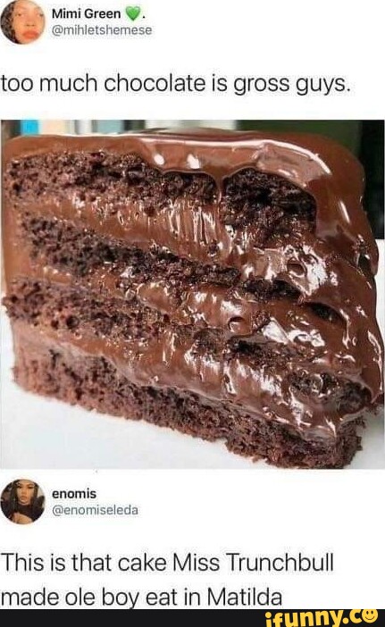 Too much chocolate is gross guys. enomis This is that cake Miss ...