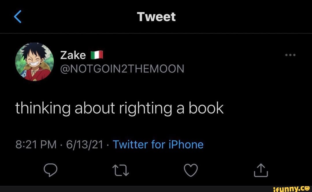 Tweet Zake @NOTGOIN2THEMOON thinking about righting a book PM ...