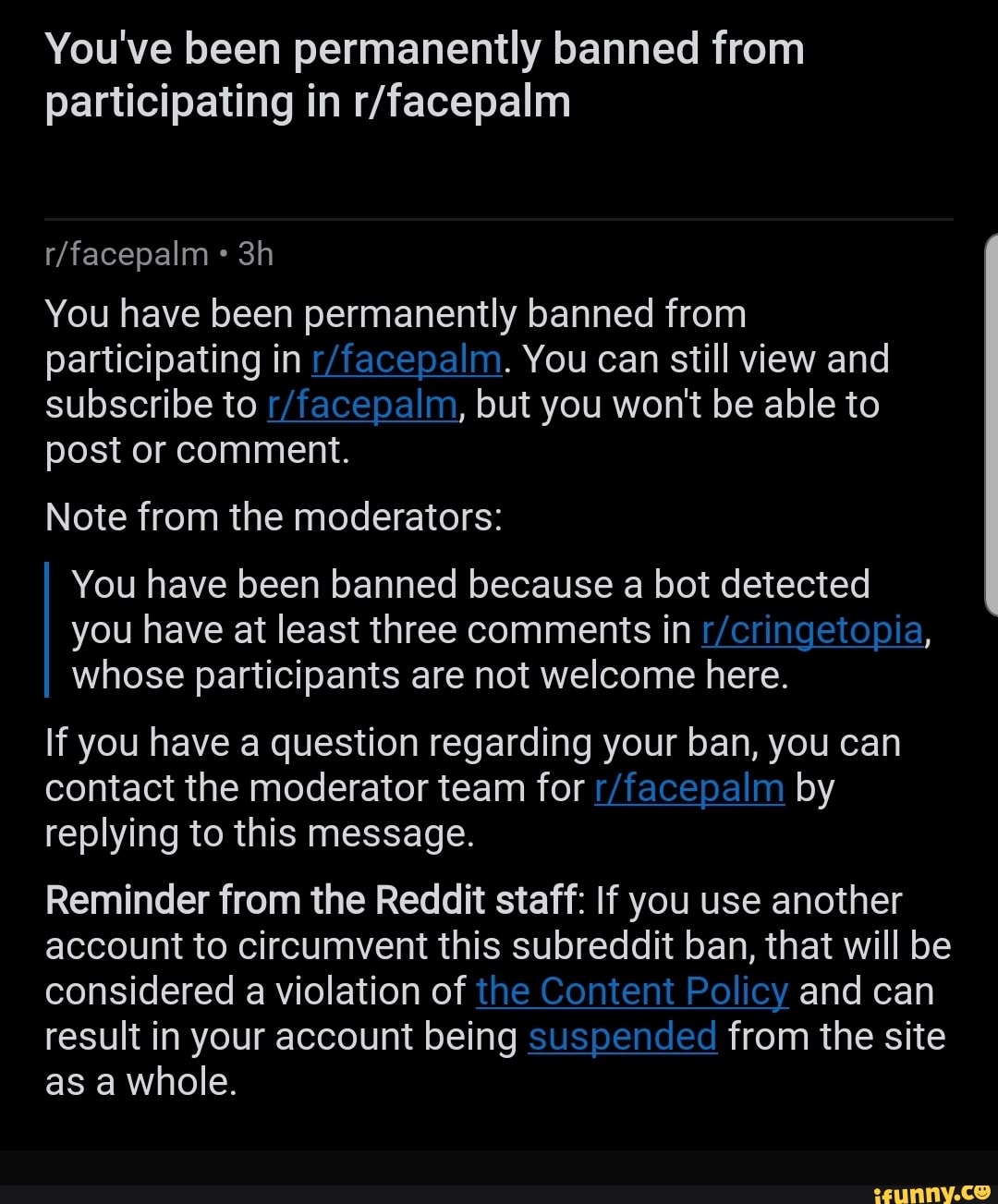 You've been permanently banned from participating in You have been ...