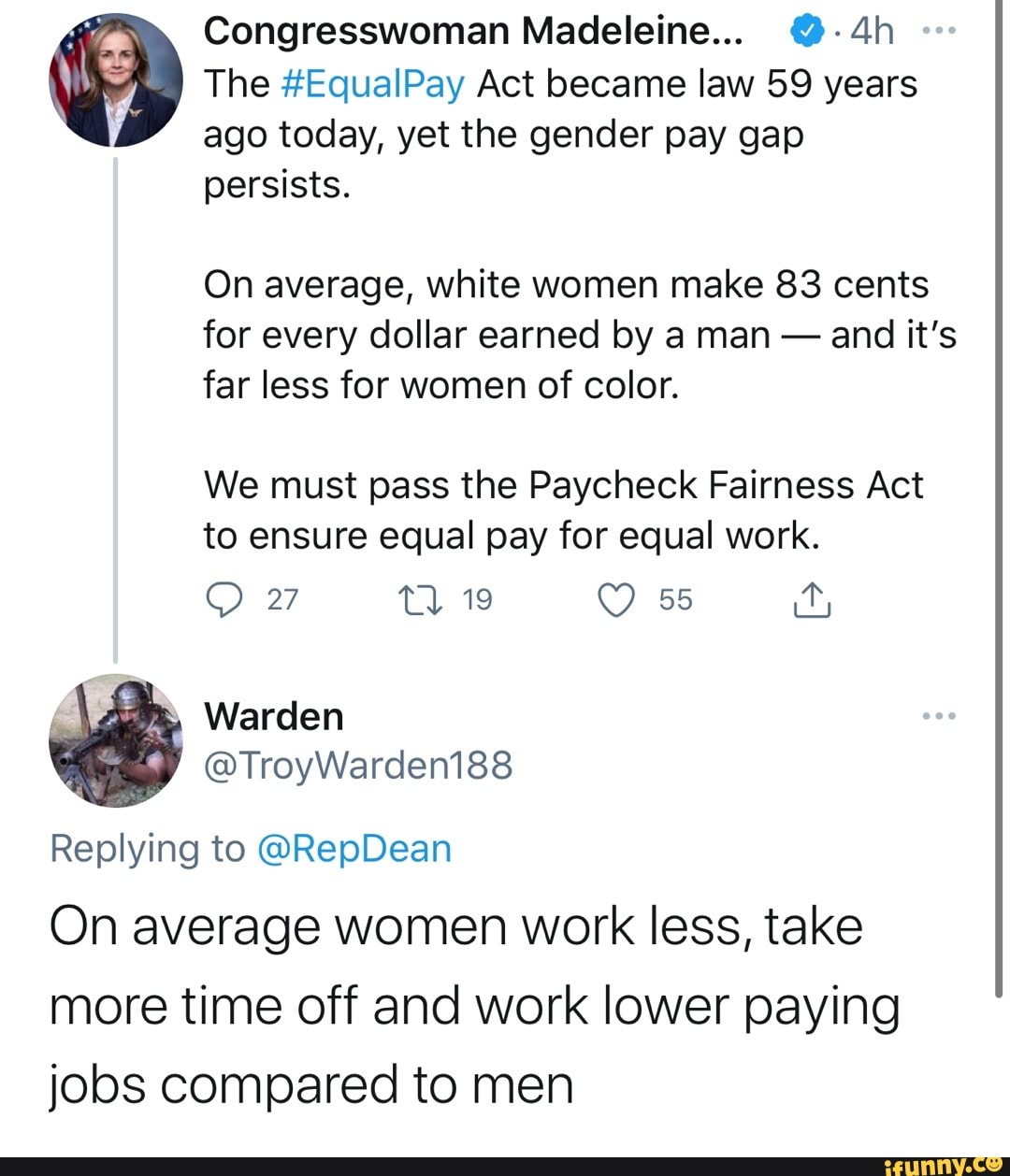Congresswoman Madeleine... The #EqualPay Act became law 59 years ago ...