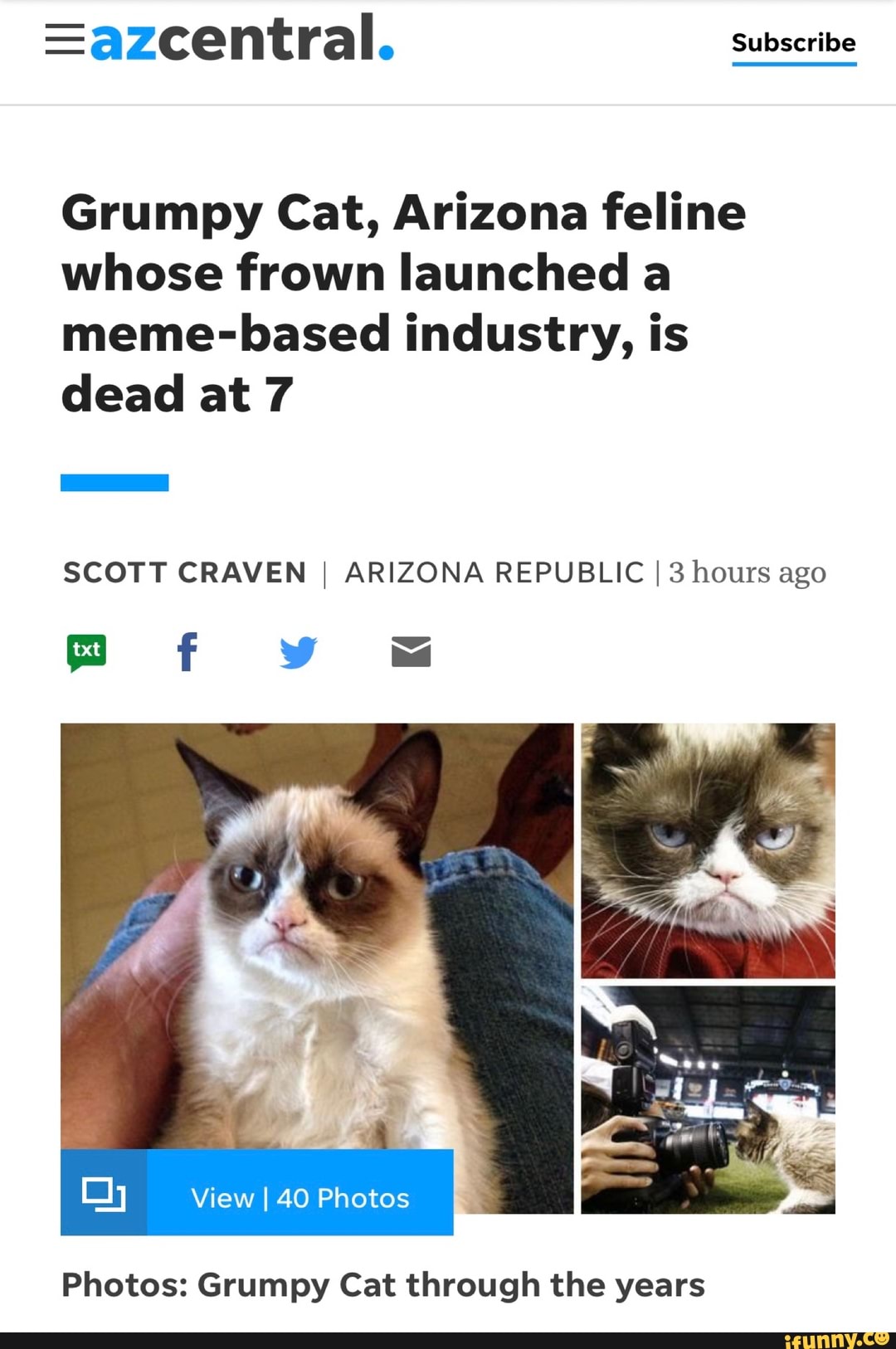 Eazcentral. subscribe Grumpy Cat, Arizona feline whose frown launched a ...