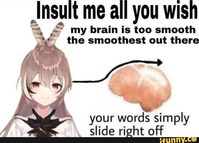 Insult me all you wish my brain is too smooth the smoothest out there your words simply slide ...