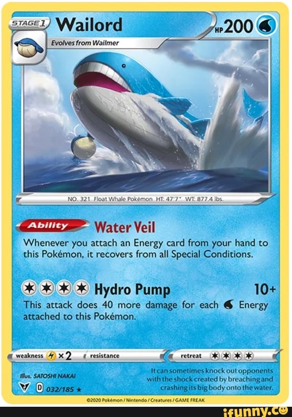 Wailord Evolves from Wailmer Pokemon, HT. 47-7. WI. 877.4 lbs Water ...
