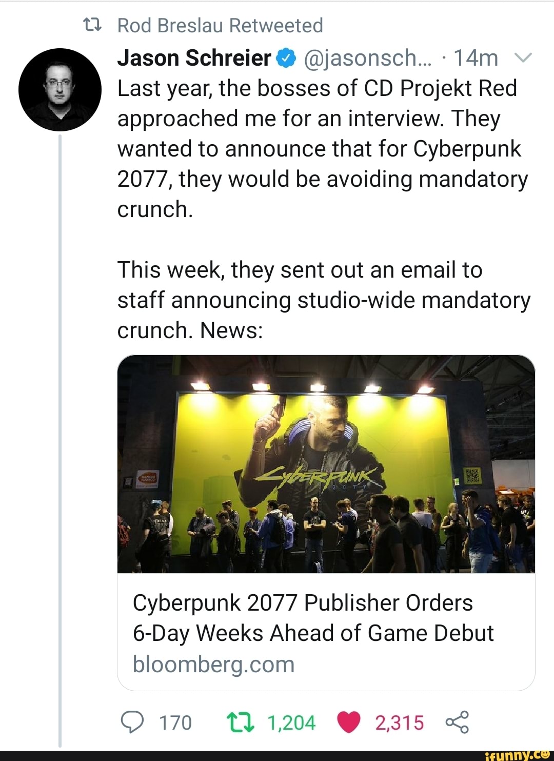 Rod Breslau Retweeted Jason Schreier @ @jasonsch...- v Last year, the ...