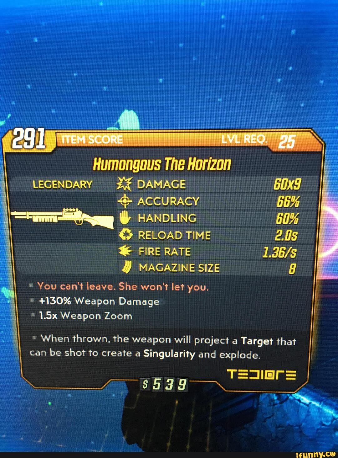 Humongous The Horizon LEGENDARY DAMAGE GOx9 ACCURACY BY HANDLING 60% ...