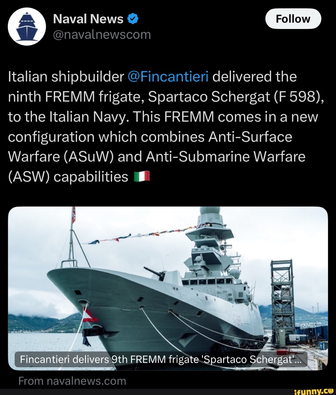 Naval News Italian shipbuilder @Fincantieri delivered the ninth FREMM ...