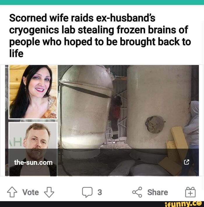 Scorned wife raids ex-husband's cryogenics lab stealing frozen brains ...
