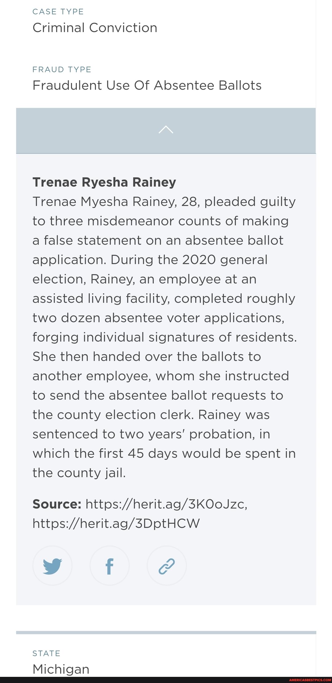 CASE TYPE Criminal Conviction FRAUD TYPE Fraudulent Use Of Absentee Ballots Trenae Ryesha Rainey ...