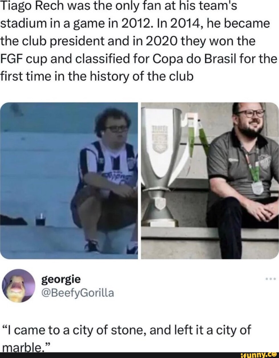 Tiago Rech was the only fan at his team's stadium in a game in 2012. In ...