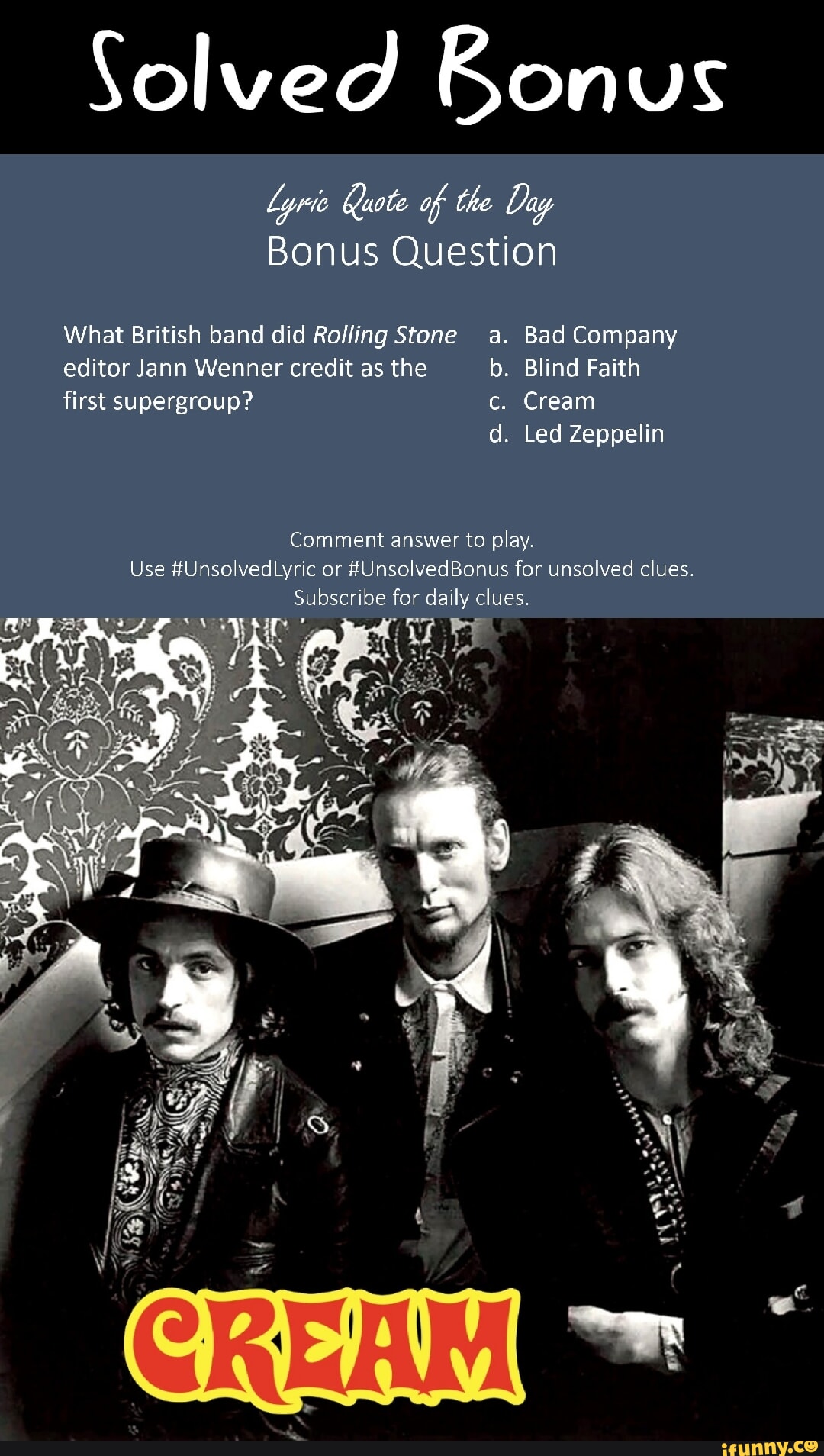 Solved Bonus lyric Quote of the Day Bonus Question What British band ... Solved Bonus lyric Quote of the Day Bonus Question What British band ...
