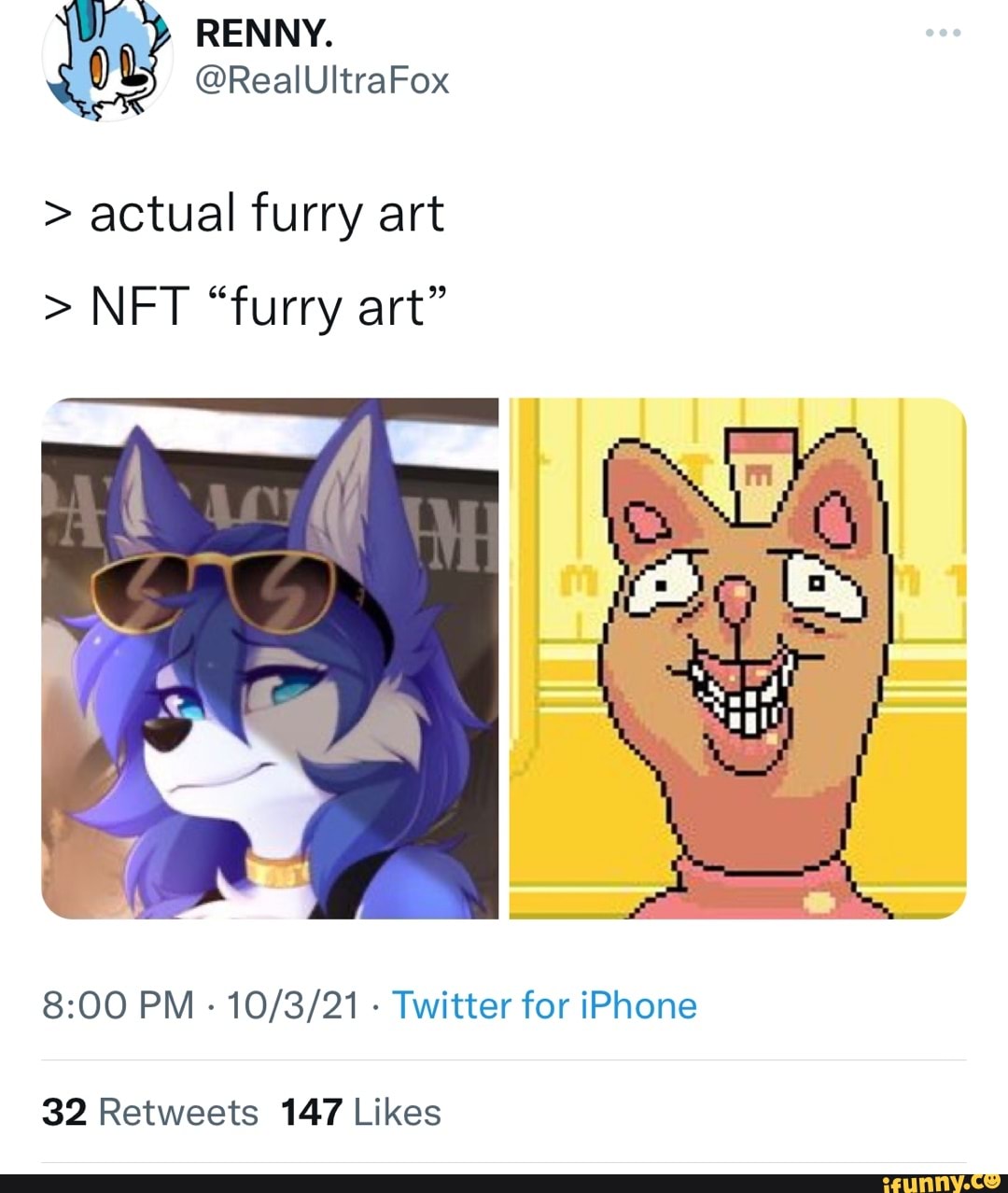 RENNY. @RealUltraFox > actual furry art > NFT "furry art" PM - - Twitter for iPhone - iFunny