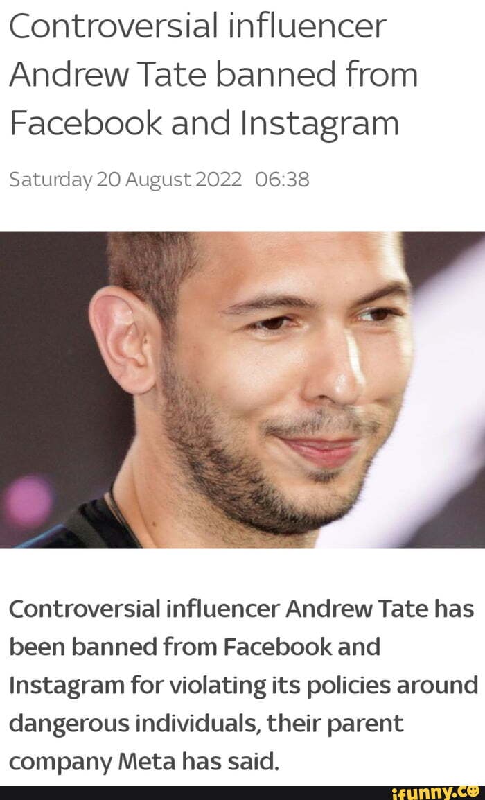 Controversial influencer Andrew Tate banned from Facebook and Instagram ...