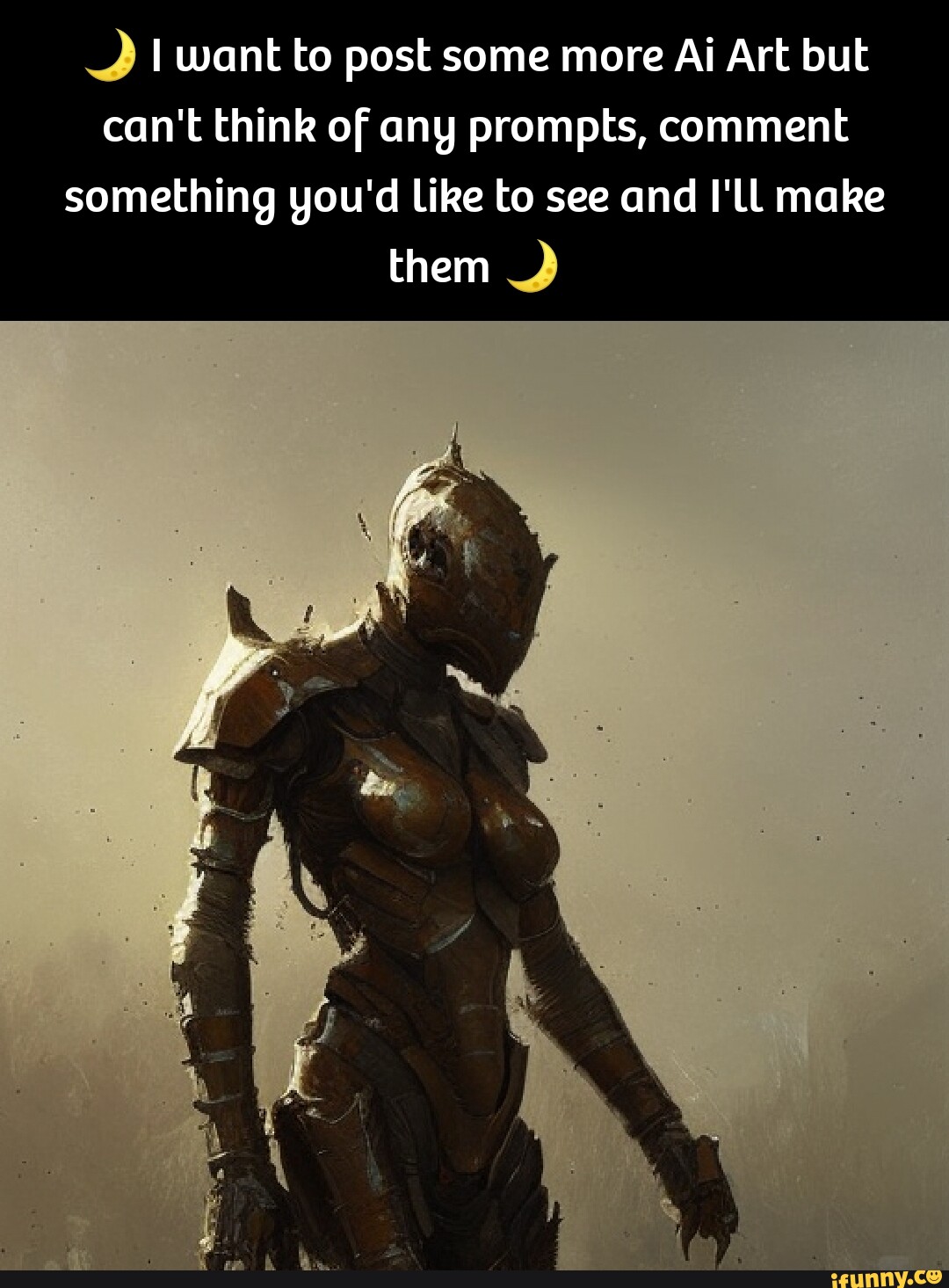 I want to post some more Ai Art but can't think of any prompts, comment ...