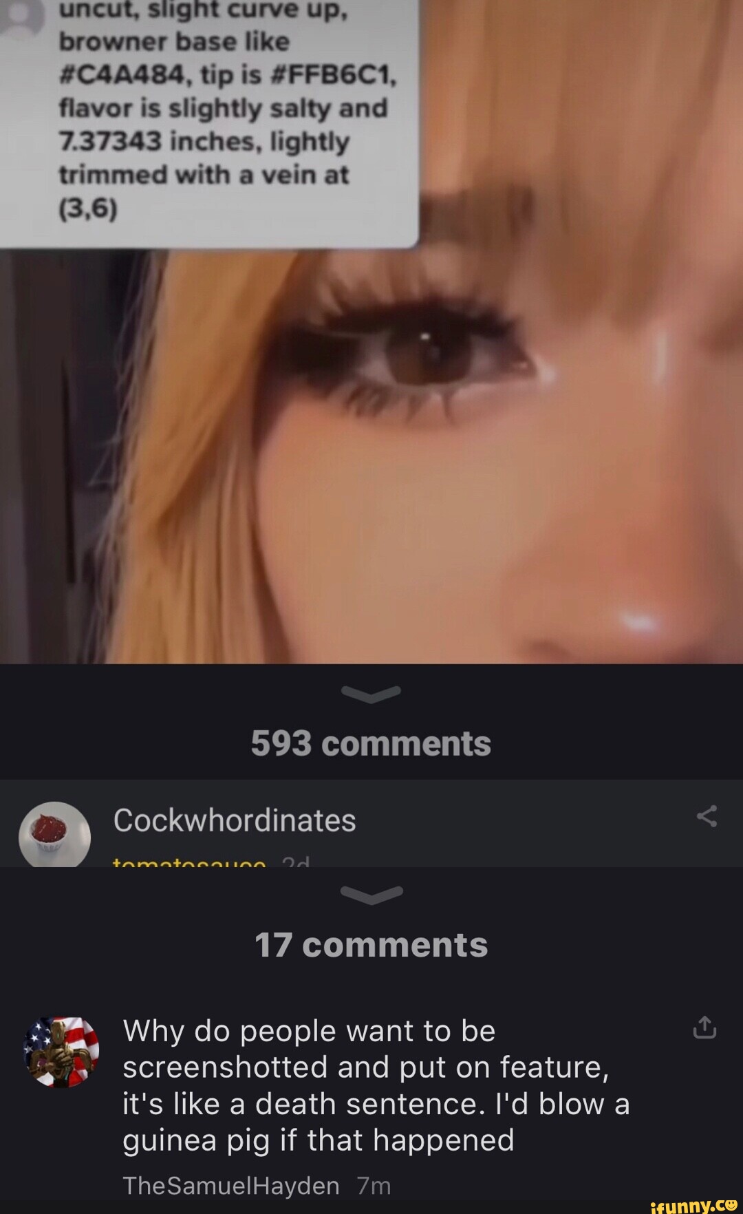 Uncut, siignt curve up, browner base like #C4A484, tip is #FFB6C1 ...