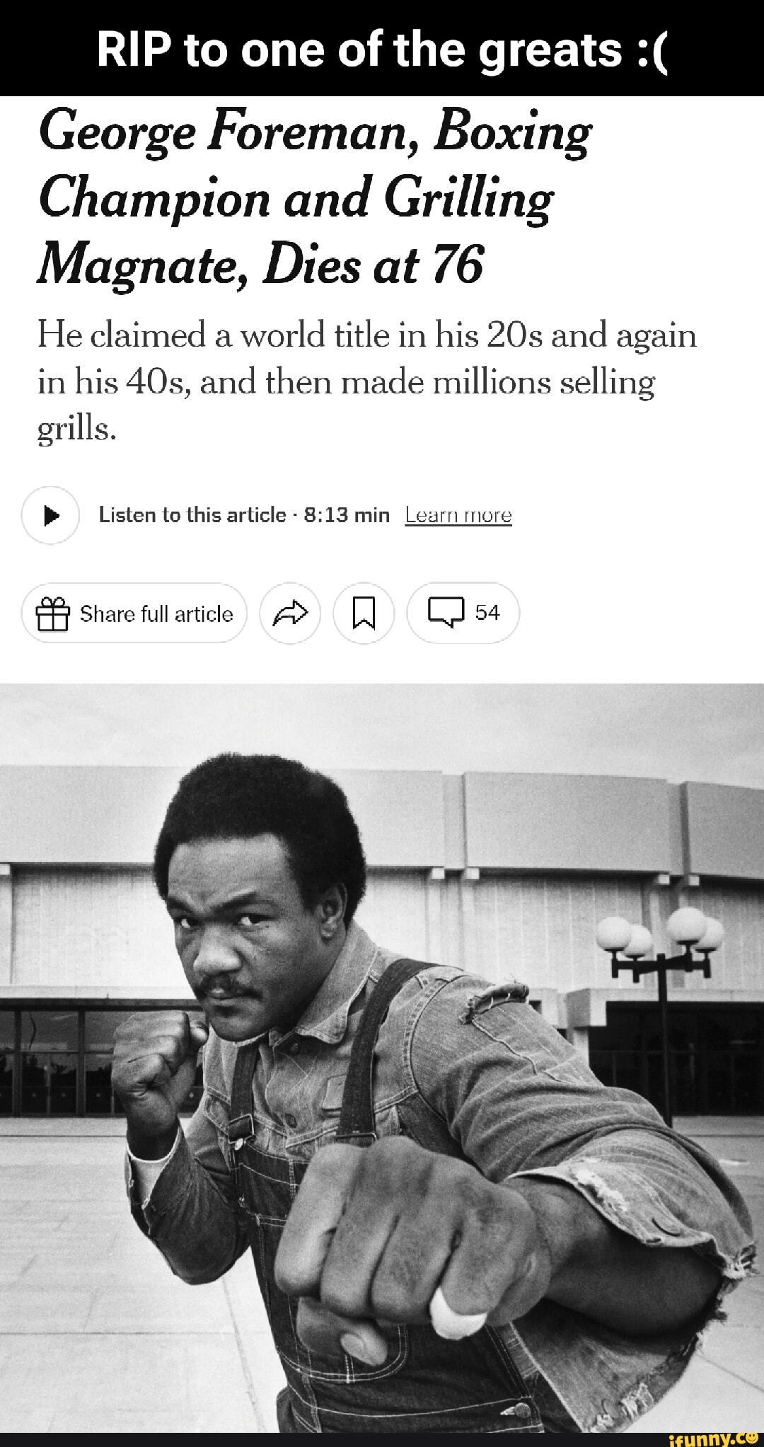 RIP to one of the greats George Foreman, Boxing Champion and Grilling ...