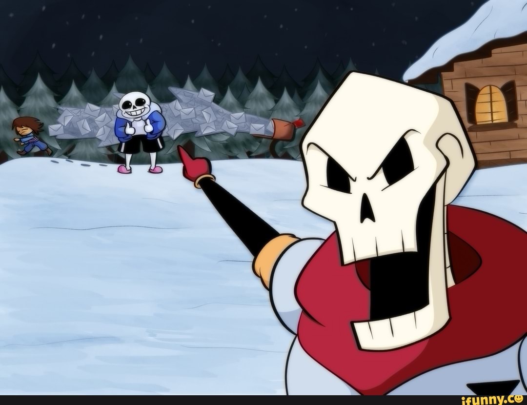 The Great Papyrus pointing at Sans - iFunny