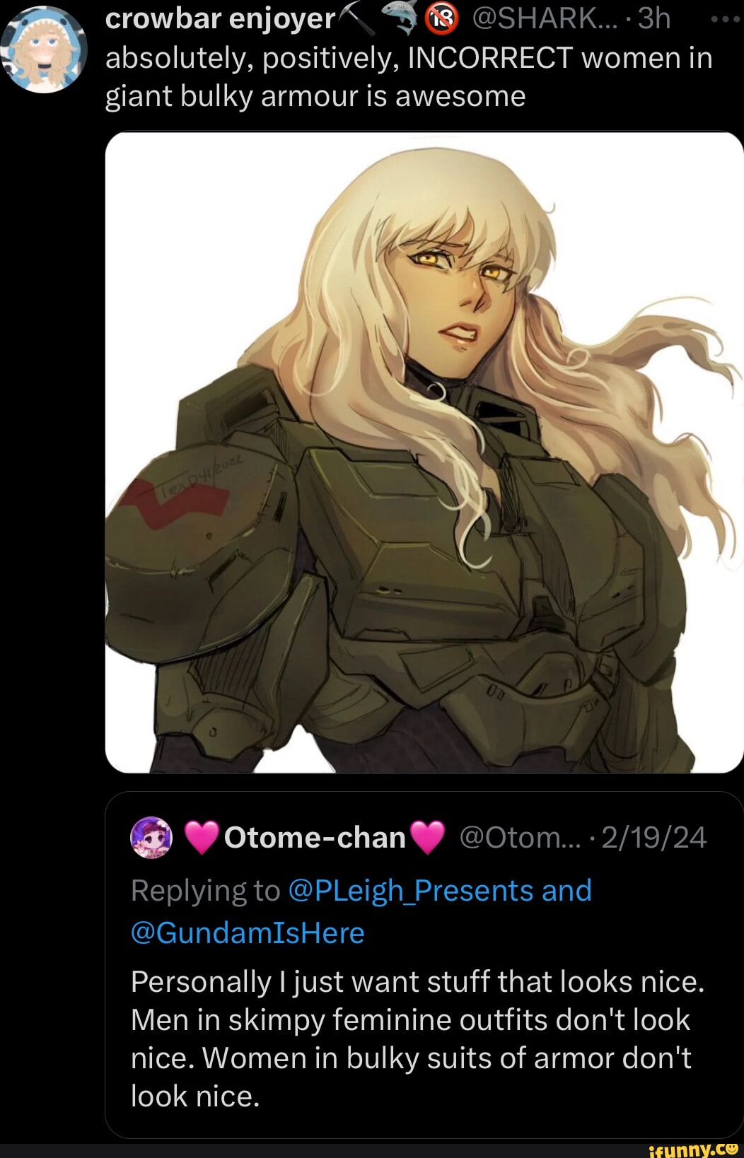 Crowbar enjoyer~, @SHARK...-3h absolutely, positively, INCORRECT women ...