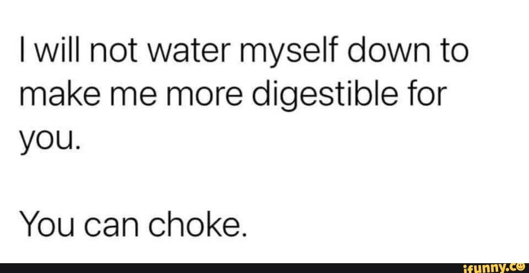 I will not water myself down to make me more digestible for yOu. You ...