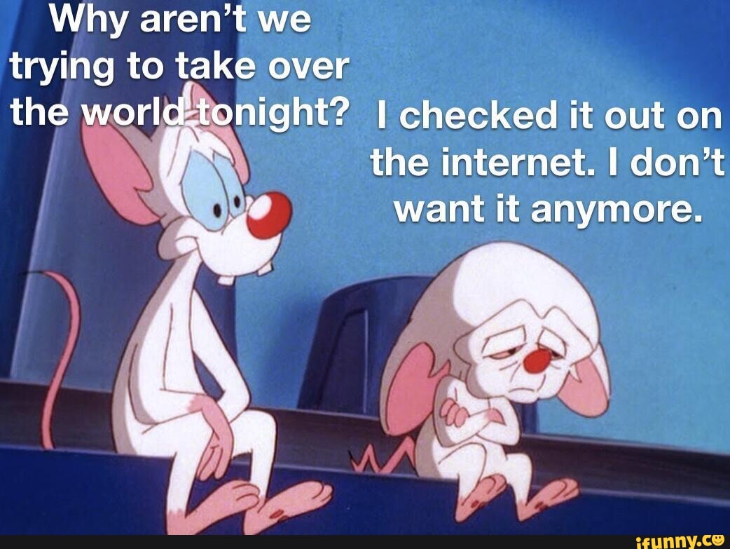 Why aren't we trying to take over the world.tonight? I checked it out ...