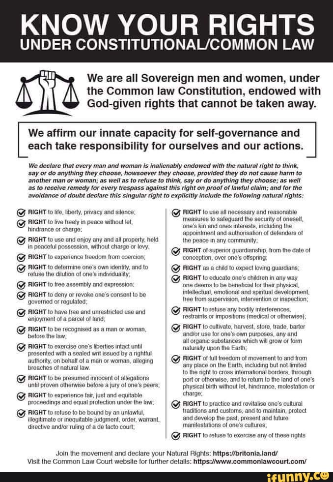 KNOW YOUR RIGHTS UNDER CONSTITUTIONAYCOMMON LAW We are all Sovereign ...