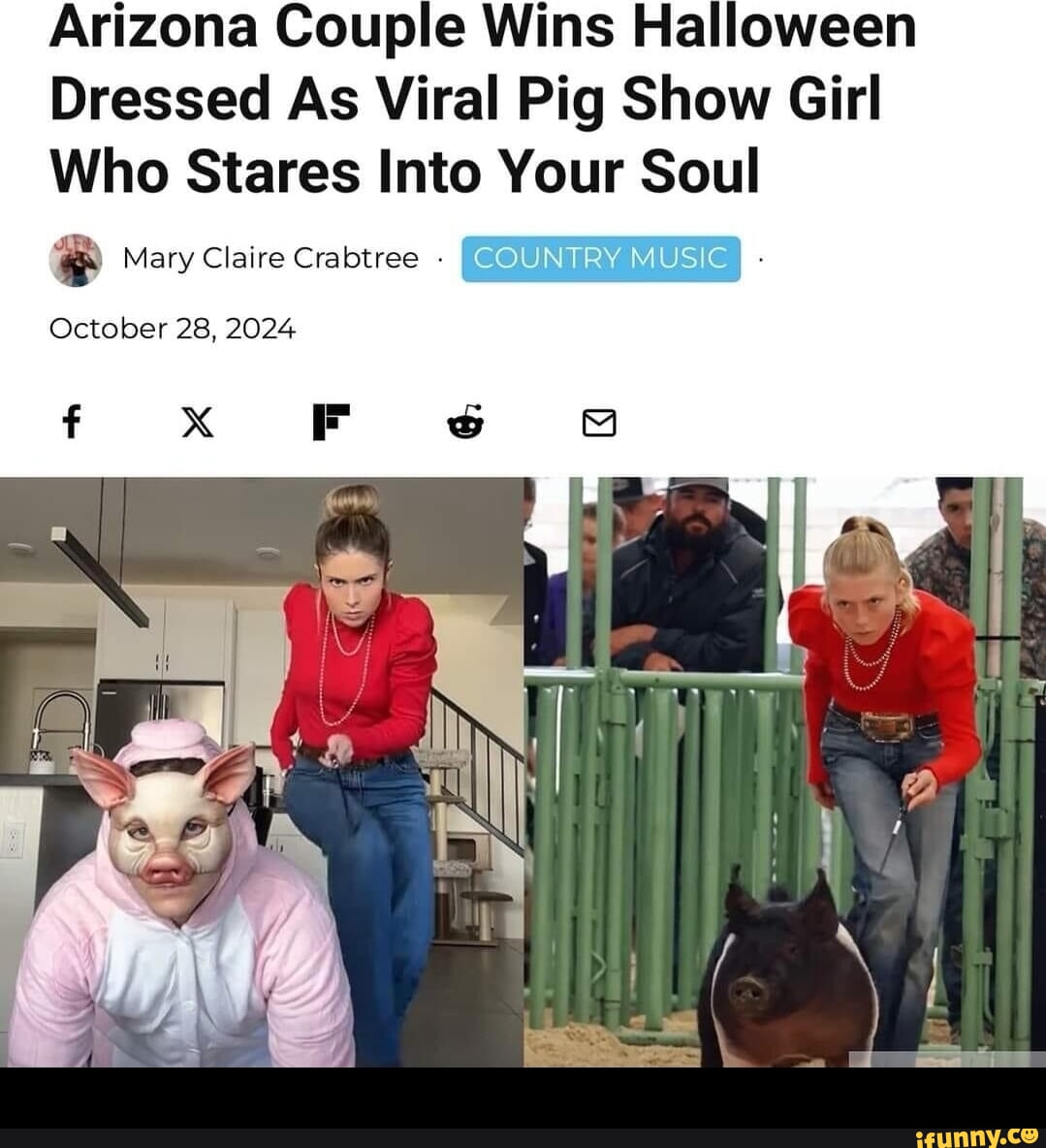 Arizona Couple Wins Halloween Dressed As Viral Pig Show Girl Who Stares ...