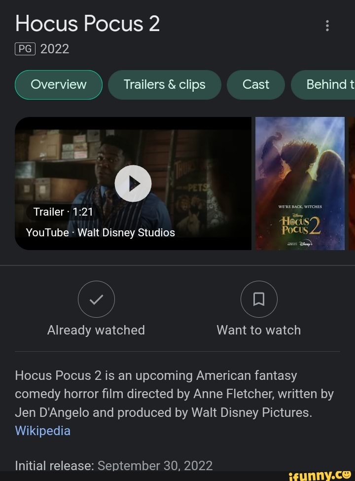 Hocus Pocus 2 PG 2022 Trailers & clips Cast Behind t Trailer YouTube Walt Disney Studios (f ...