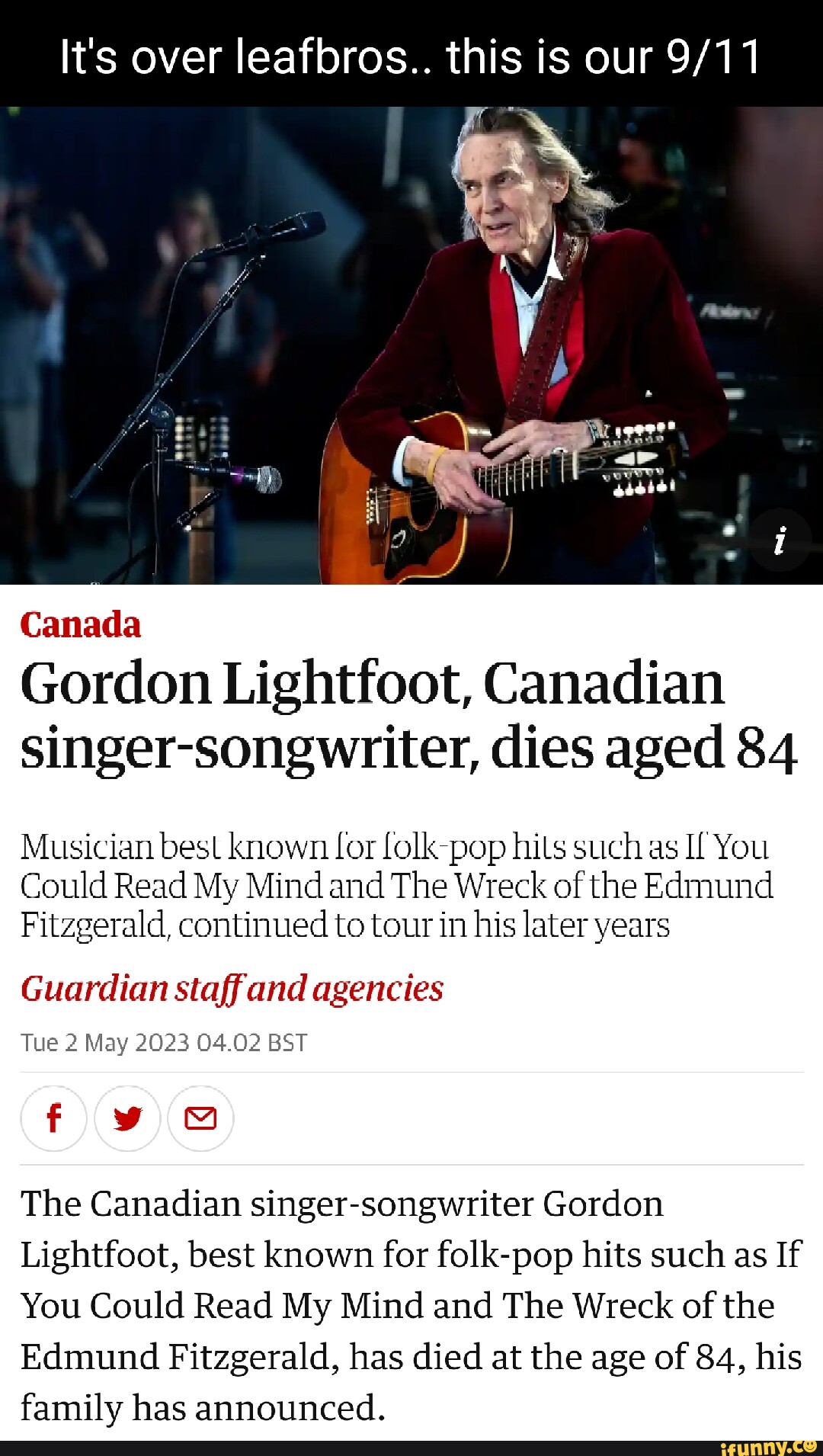 It's over leafbros.. this is our Canada Gordon Lightfoot, Canadian ...