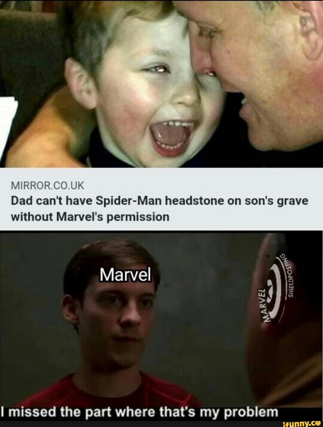 Dad can't have Spider-Man headstone on son's grave without Marvel's permission I missed the part ...