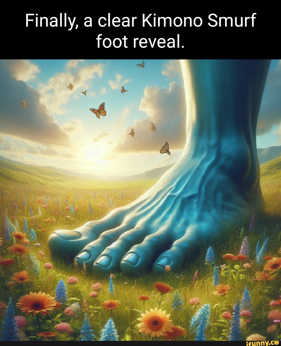 Finally, a clear Kimono Smurf foot reveal. - iFunny